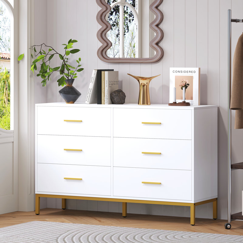 Ebern Designs Raybin 6 - Drawer Dresser, Chest of Dressers, Modern Dresser Chest with Golden ...